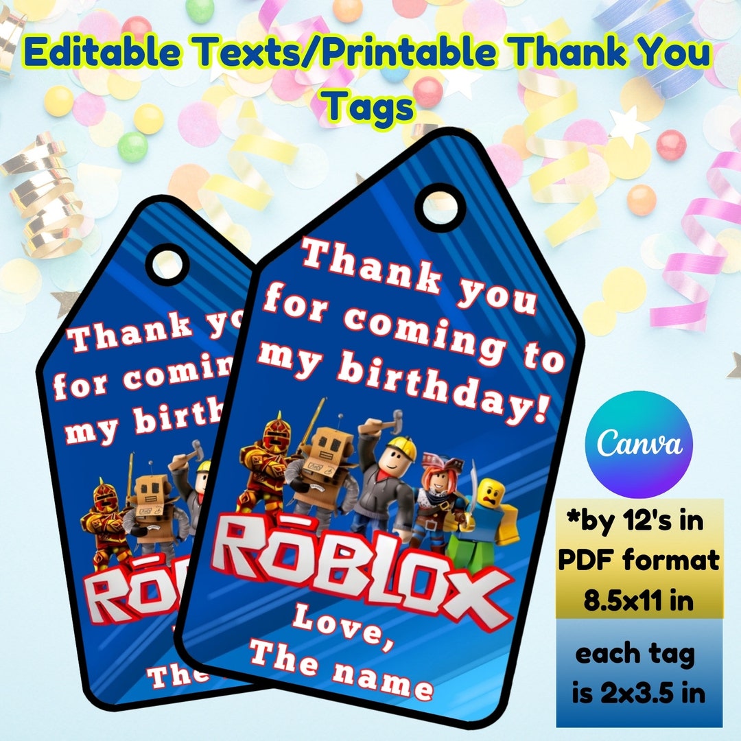 Thank You Tags Birthday, Roblox Gift Tags, Roblox Party Favor Label ...