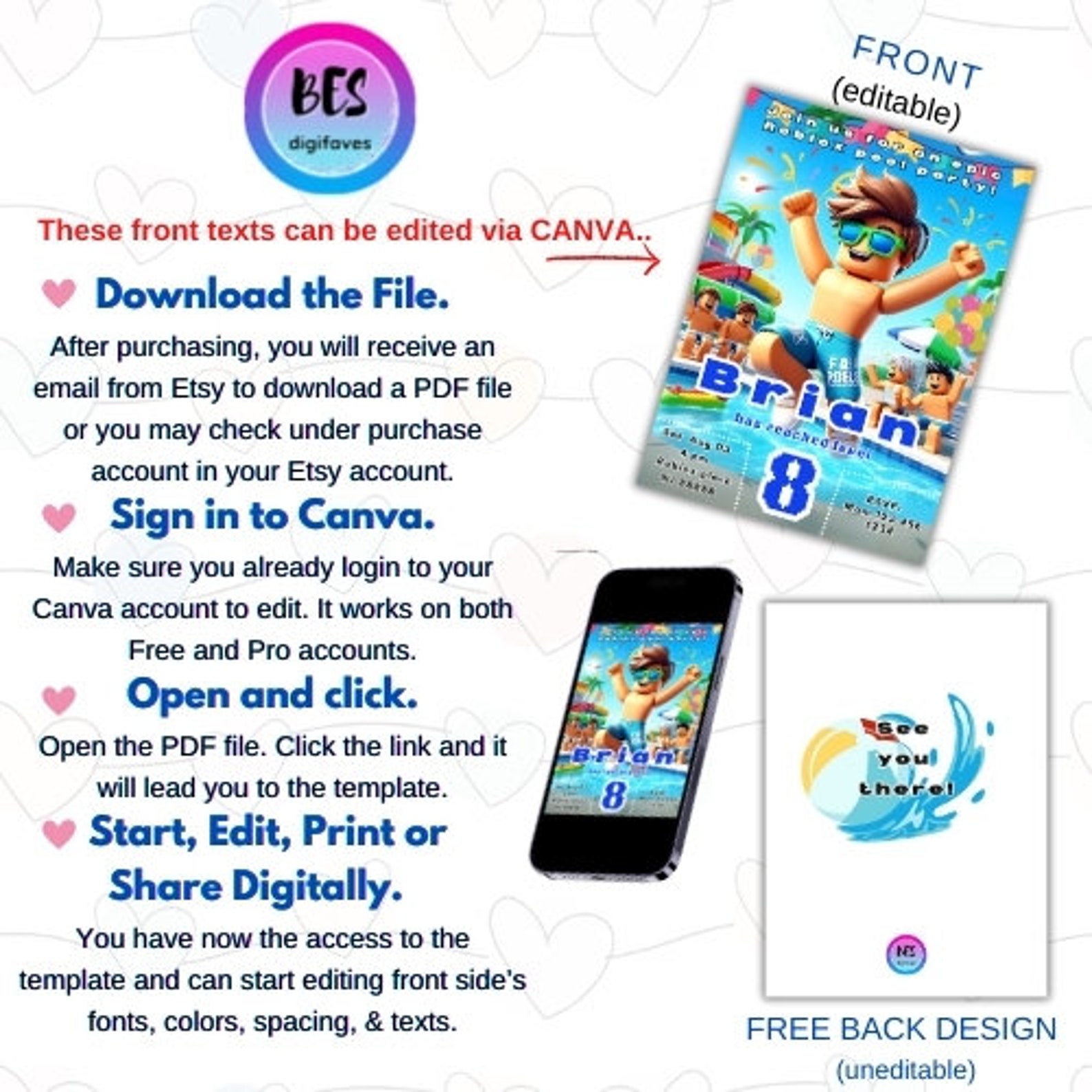 Roblox Pool Party Birthday Invitation, Gamer Theme (digital Download ...