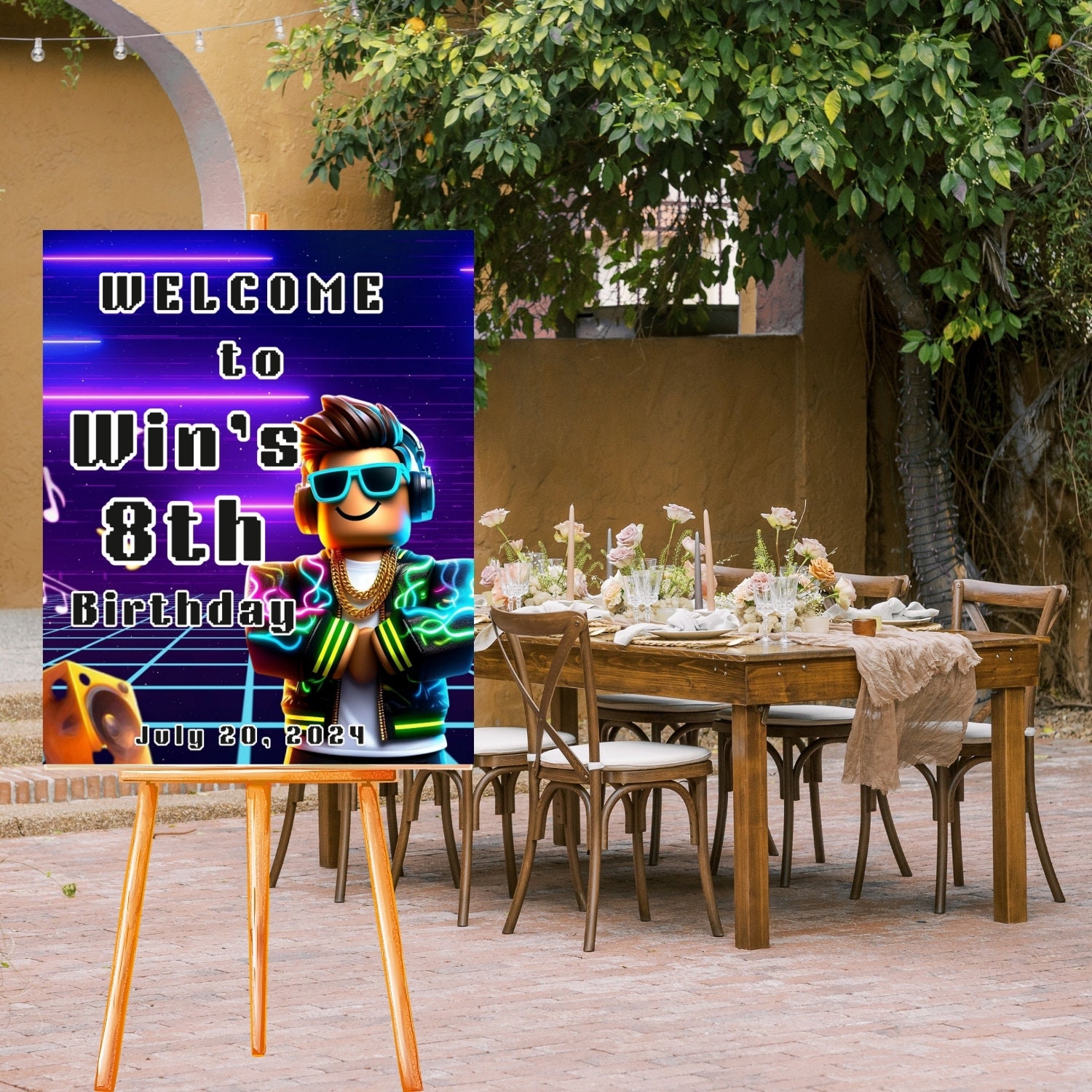 Birthday Party Sign, Editable Birthday Welcome Sign Canva, Roblox ...