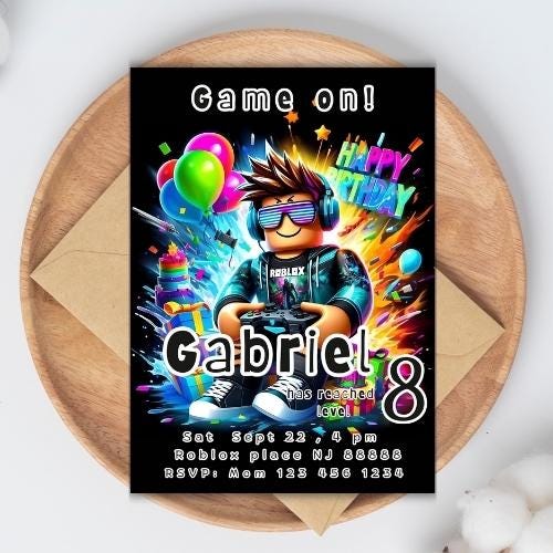 Roblox Birthday Invitation Gamer Party Invitation Roblox Boy Roblox ...