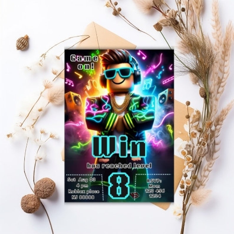 Roblox Birthday Invitation, Gamer Party Invitation, Roblox Boy, Roblox ...