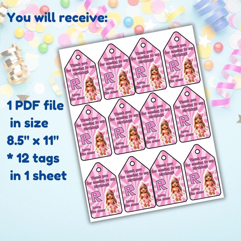 Roblox Birthday Thank You Tags, Party Favor Labels (printable) - Etsy