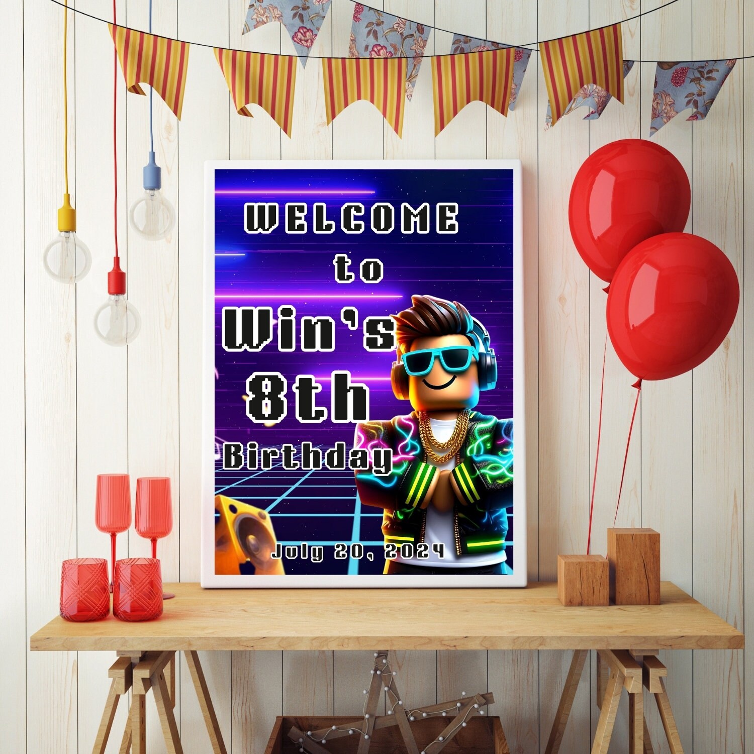 Birthday Party Sign, Editable Birthday Welcome Sign Canva, Roblox ...