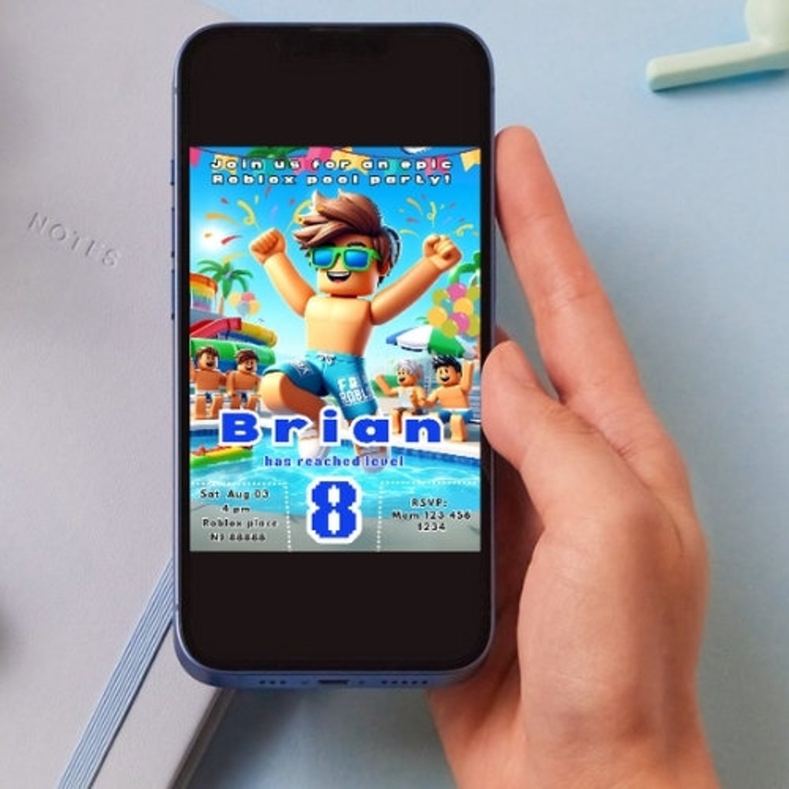 Roblox Pool Party Birthday Invitation Gamer Party Invite Roblox Boy ...