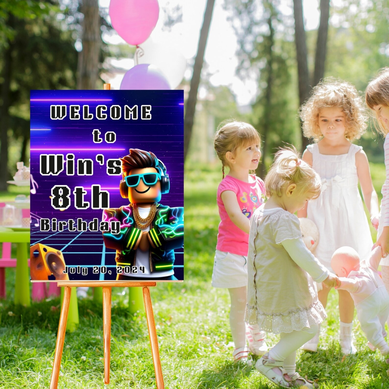 Birthday Party Sign, Editable Birthday Welcome Sign Canva, Roblox ...