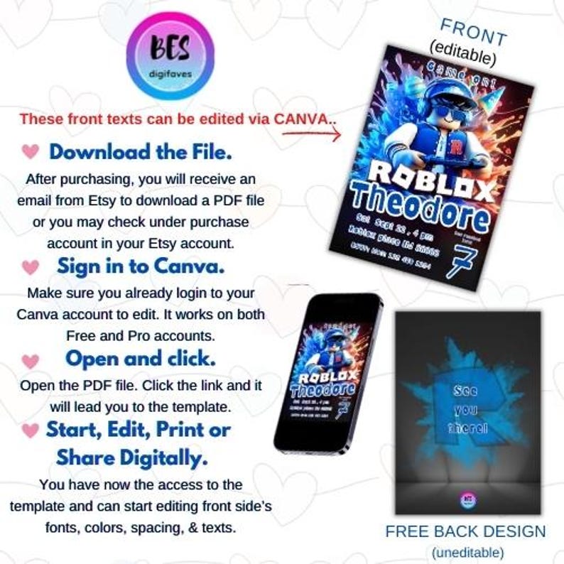 Roblox Invitation, Game Party, Roblox Boys Birthday Invitation Template ...