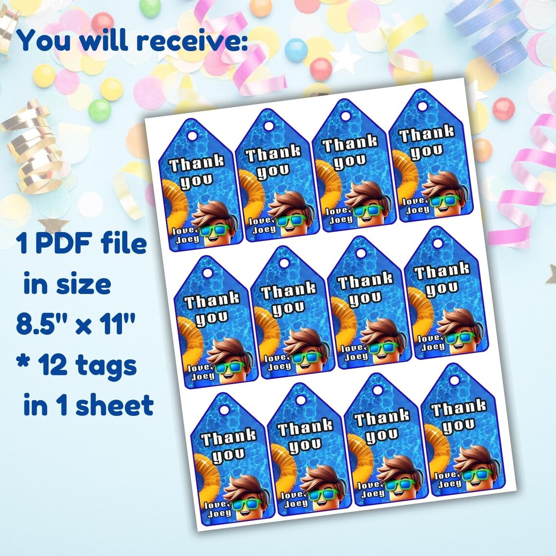 Thank You Tags Birthday, Roblox Gift Tags, Roblox Party Favor Label ...