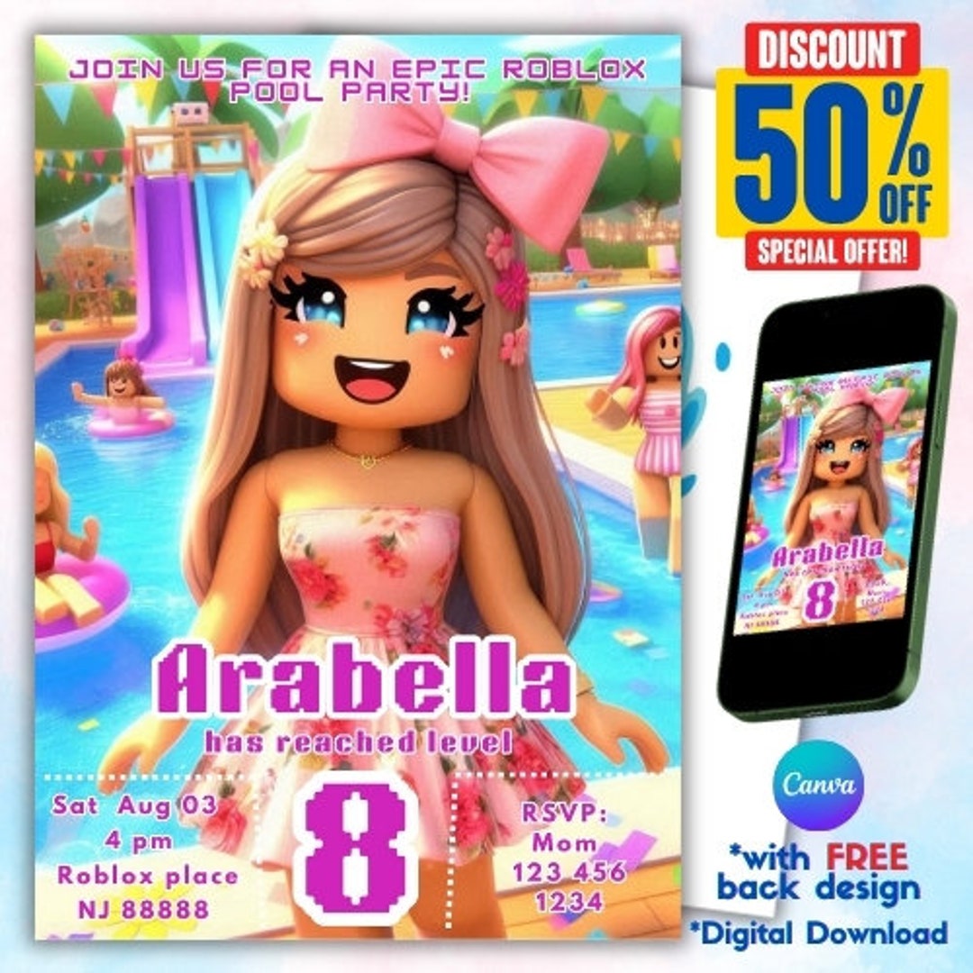 Roblox Pool Party Birthday Invitation, Gamer Party Invite, Pool Party ...