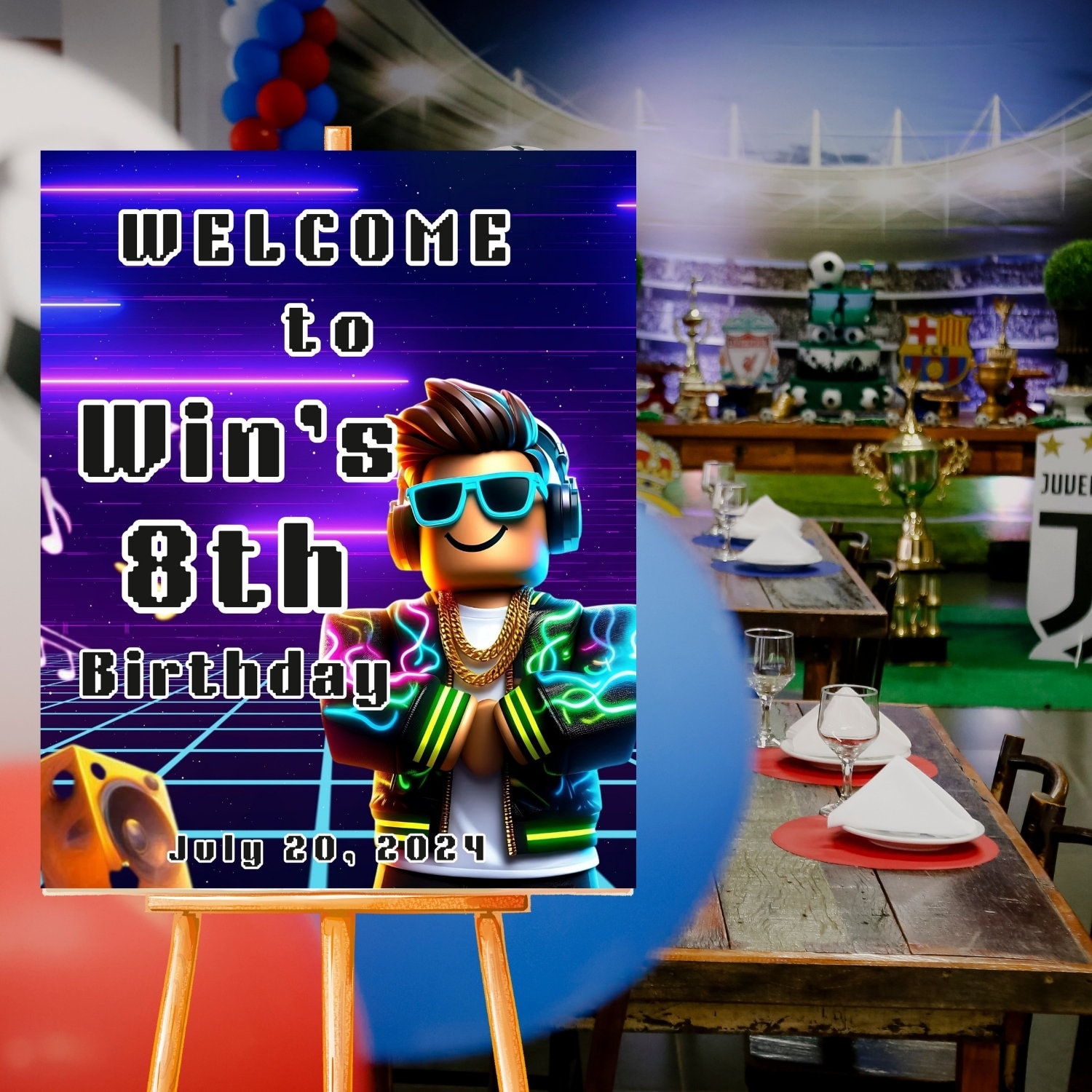 Birthday Party Sign, Editable Birthday Welcome Sign Canva, Roblox ...