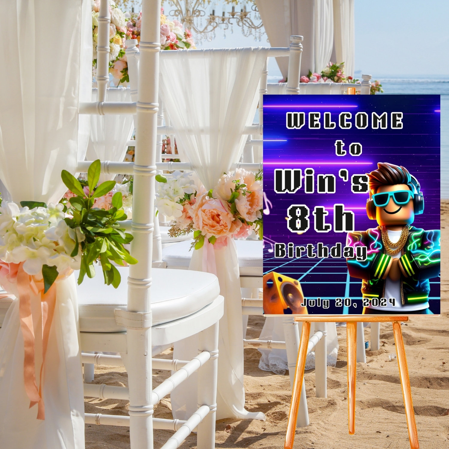 Birthday Party Sign, Editable Birthday Welcome Sign Canva, Roblox ...