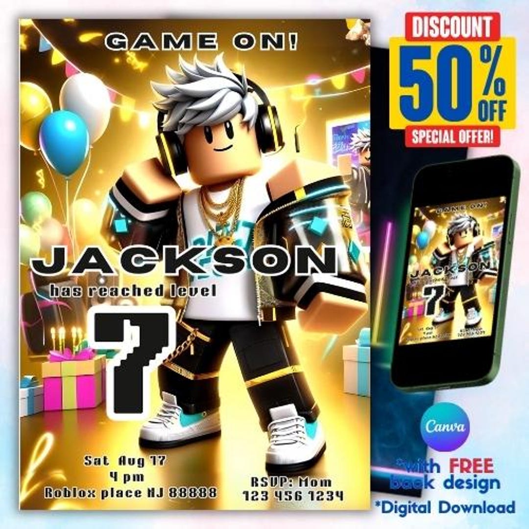 Roblox Birthday Invitation,gamer Party Invitation, Roblox Boy, Roblox ...