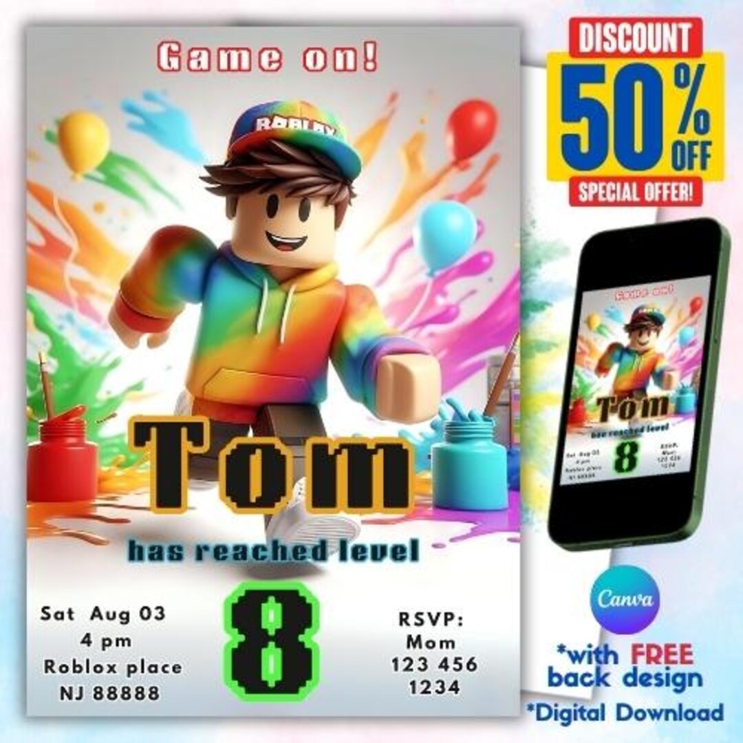 Roblox Birthday Invitation,gamer Party Invitation,roblox Boy,roblox ...