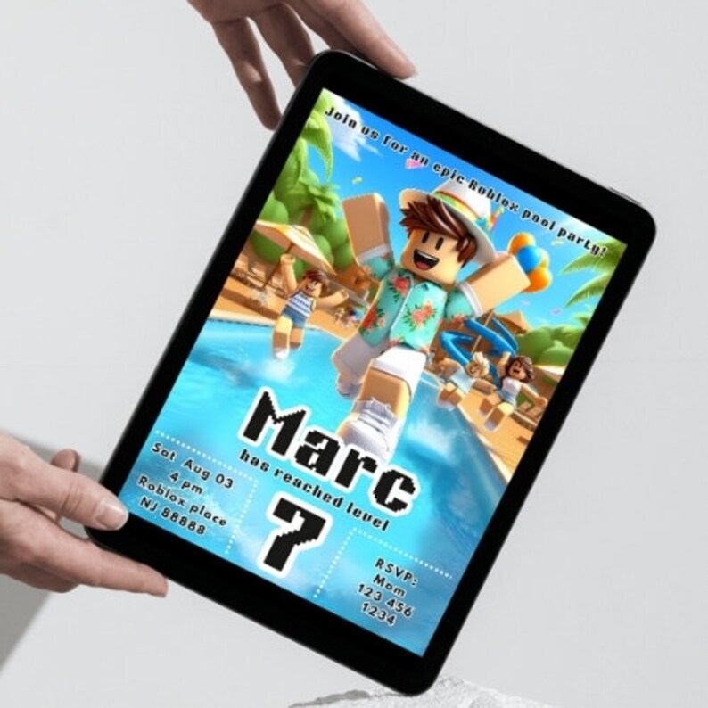 Roblox Invitation, Roblox Pool Party Birthday Invitation, Gamer Invite ...