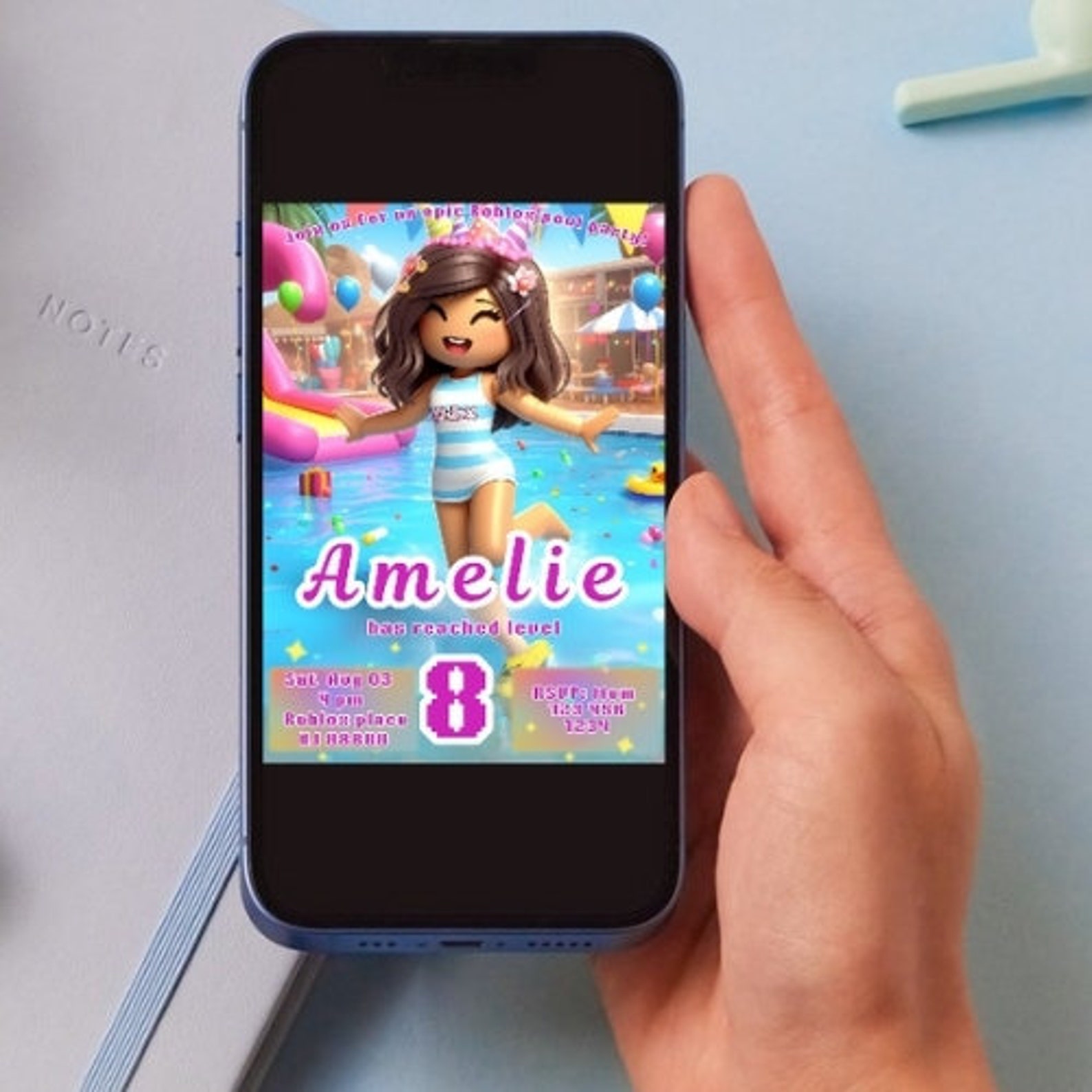 Roblox Pool Party Birthday Invitation Gamer Party Invite Roblox Girl ...