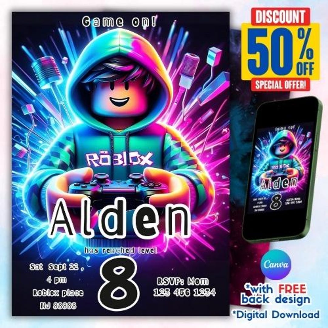 Roblox Boy Birthday, Roblox Invitation, Roblox Editable Template ...