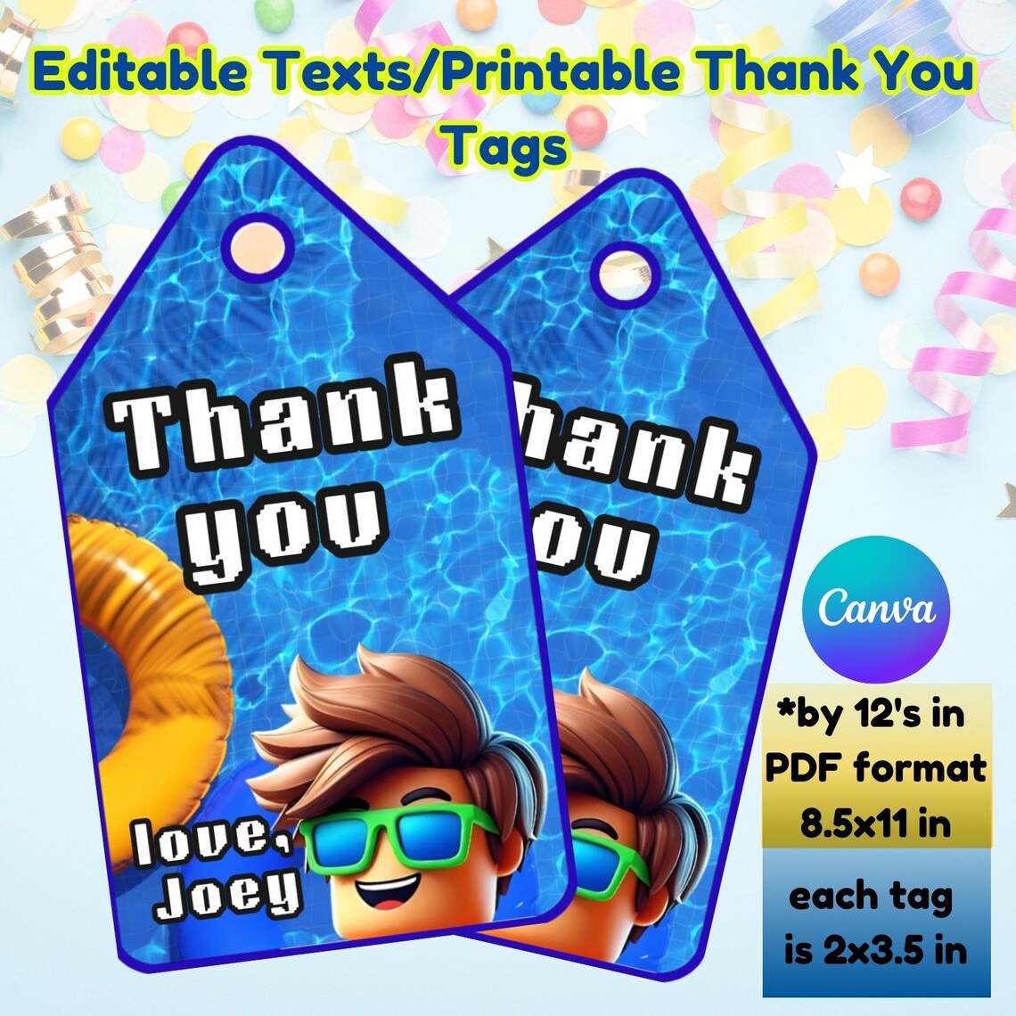 Thank You Tags Birthday, Roblox Gift Tags, Roblox Party Favor Label ...