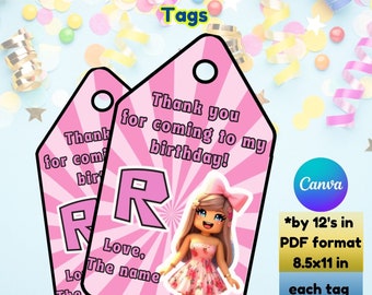 Thank You Tags Birthday, Roblox Gift Tags, Roblox Party Favor Label ...