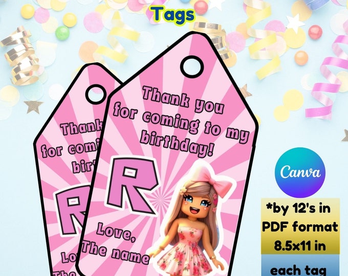 Roblox Birthday Thank You Tags, Party Favor Labels (printable) - Etsy