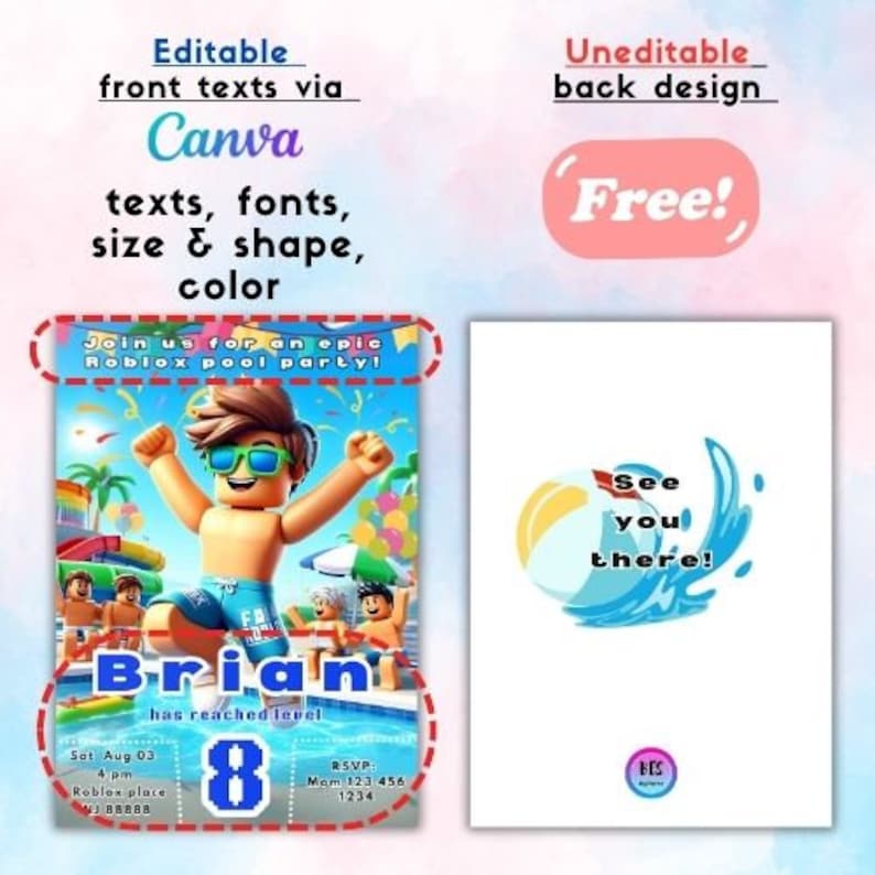 Roblox Pool Party Birthday Invitation Gamer Party Invite Roblox Boy ...