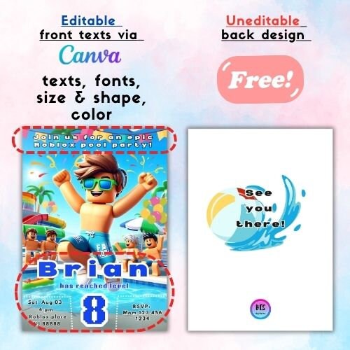 Roblox Pool Party Birthday Invitation Gamer Party Invite Roblox Boy ...