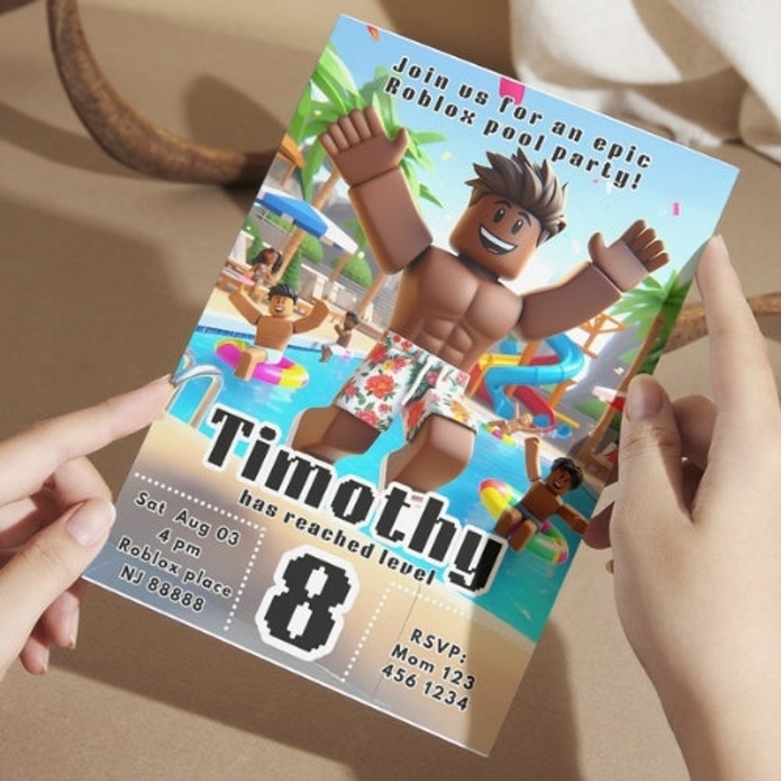 Roblox Invitation, Roblox Pool Party Invitation, Gamer Birthday Invite ...