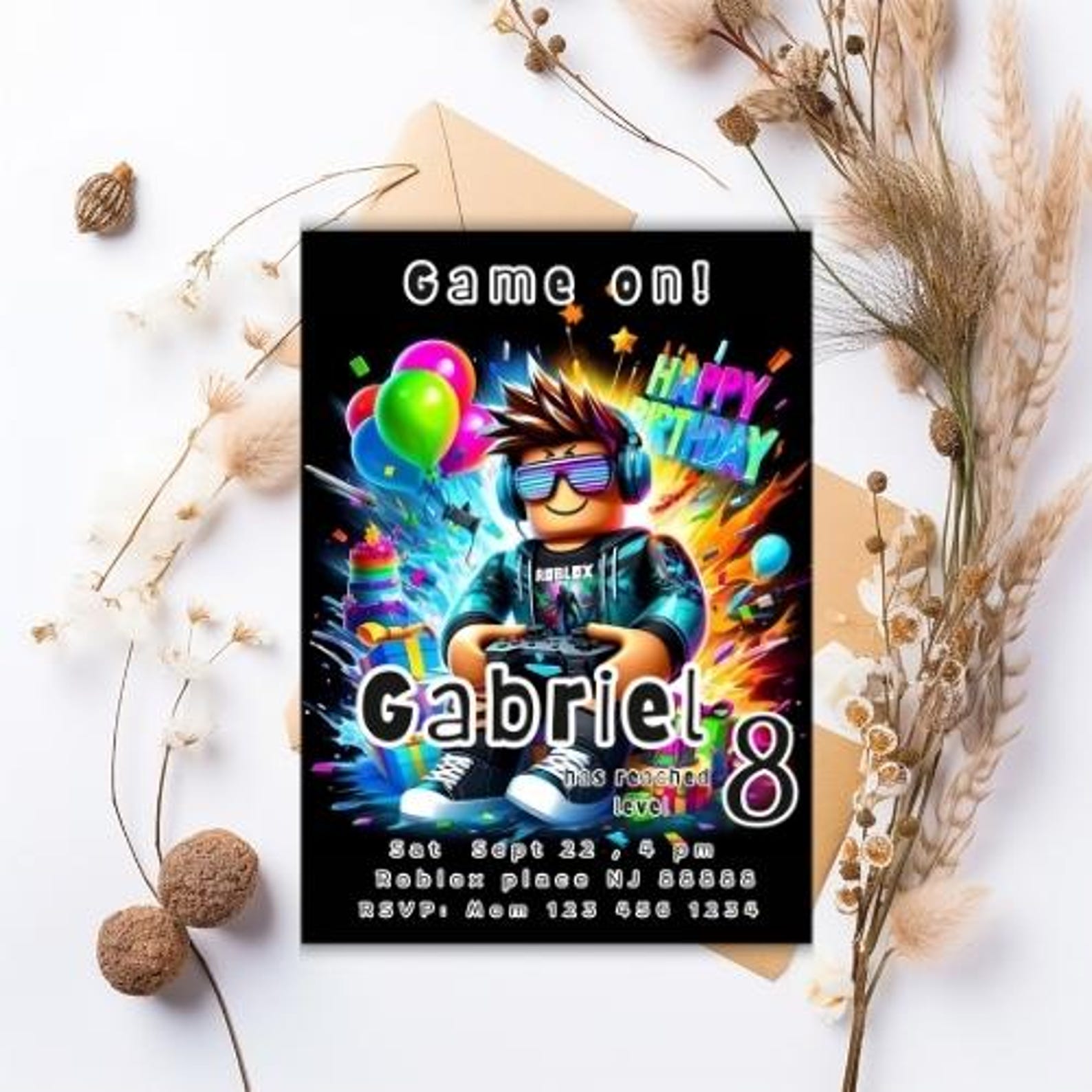 Roblox Birthday Invitation Gamer Party Invitation Roblox Boy Roblox ...