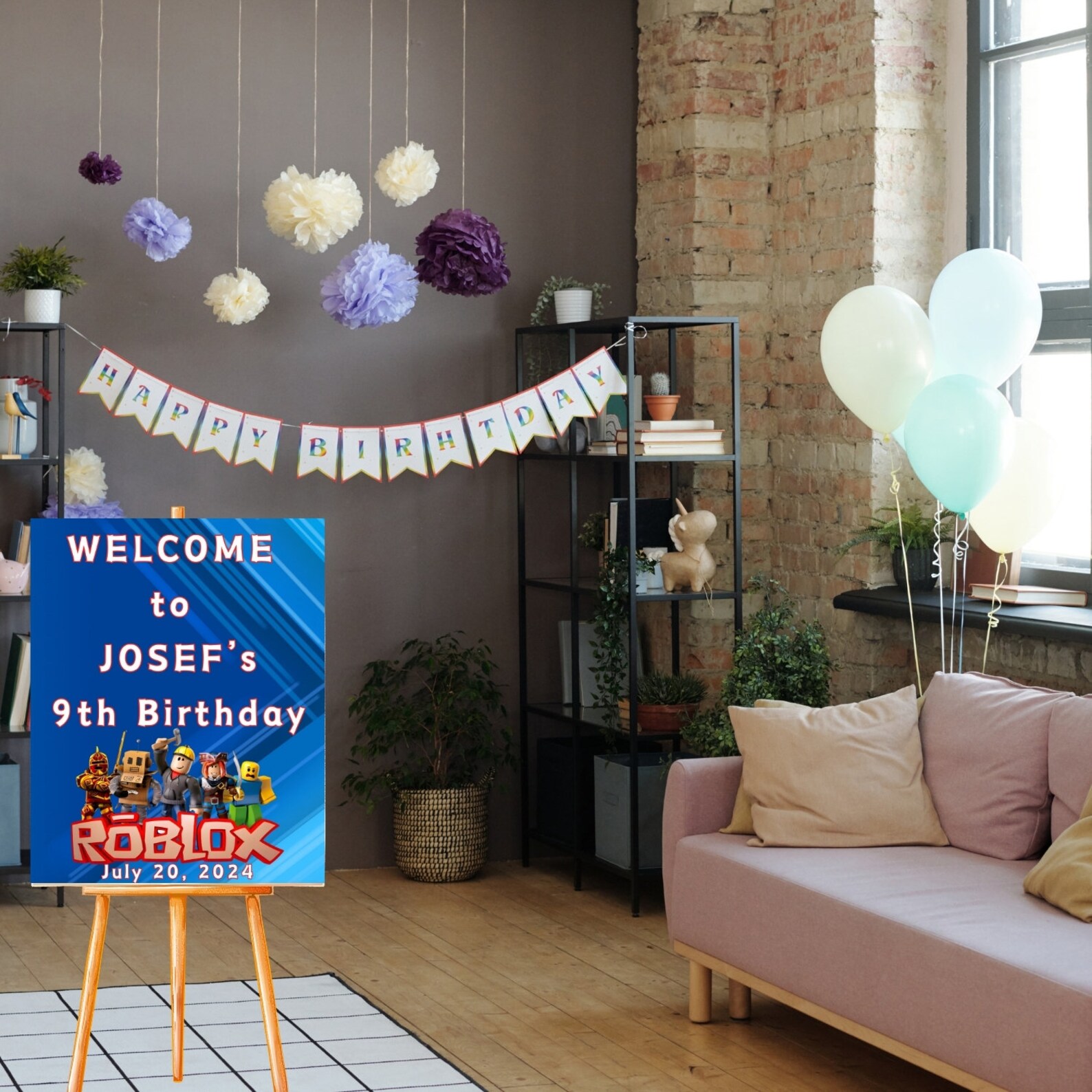 Birthday Party Sign, Editable Birthday Welcome Sign Canva, Roblox ...