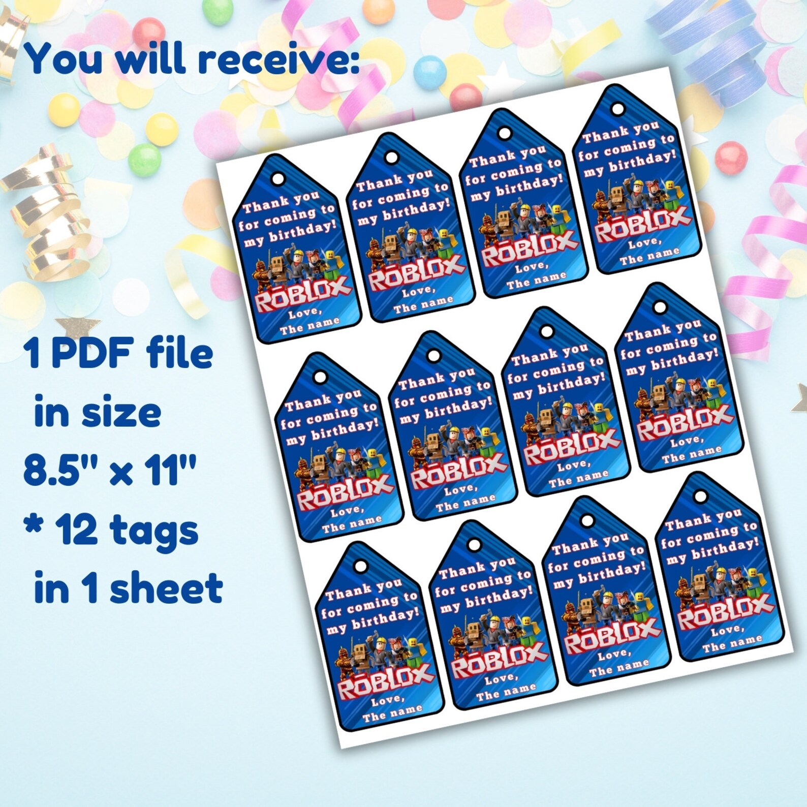 Roblox Birthday Thank You Tags, Party Favor Labels (digital Download) - Etsy