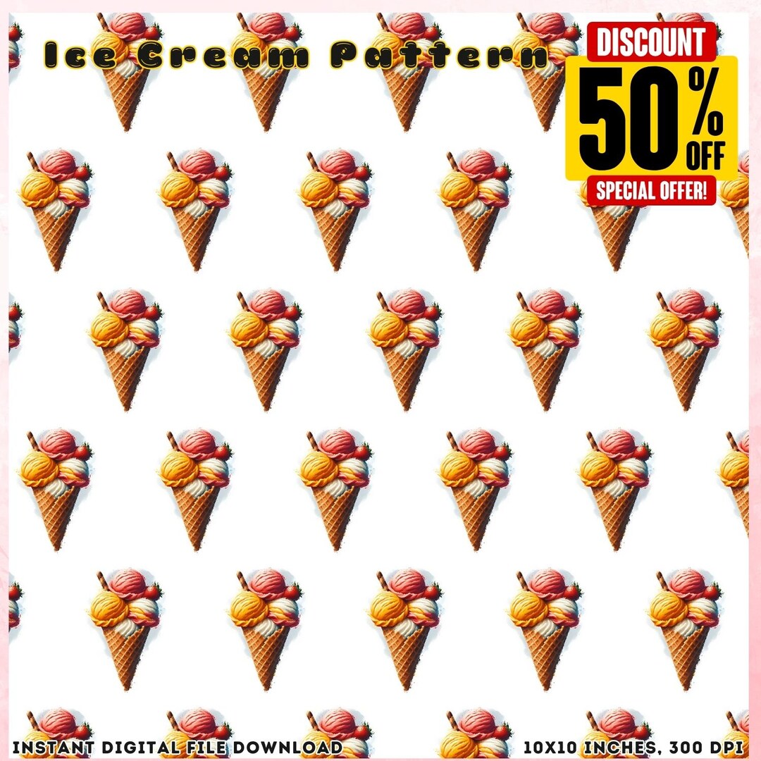 Ice Cream Pattern, Sweet Treats Background, Summer Patterns Bundle ...