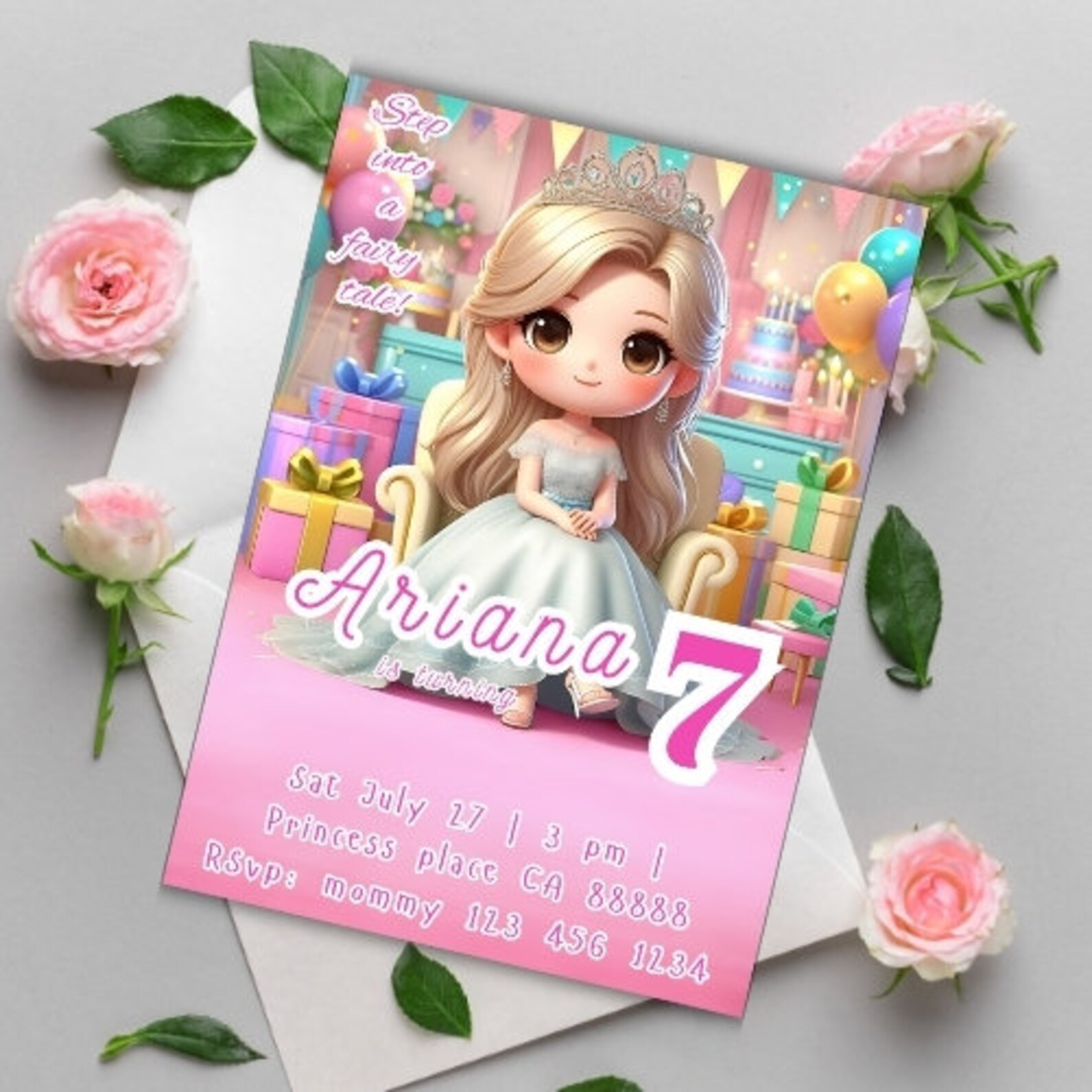 Chibi Princess Birthday Invitation, Pink Party, Editable (digital ...