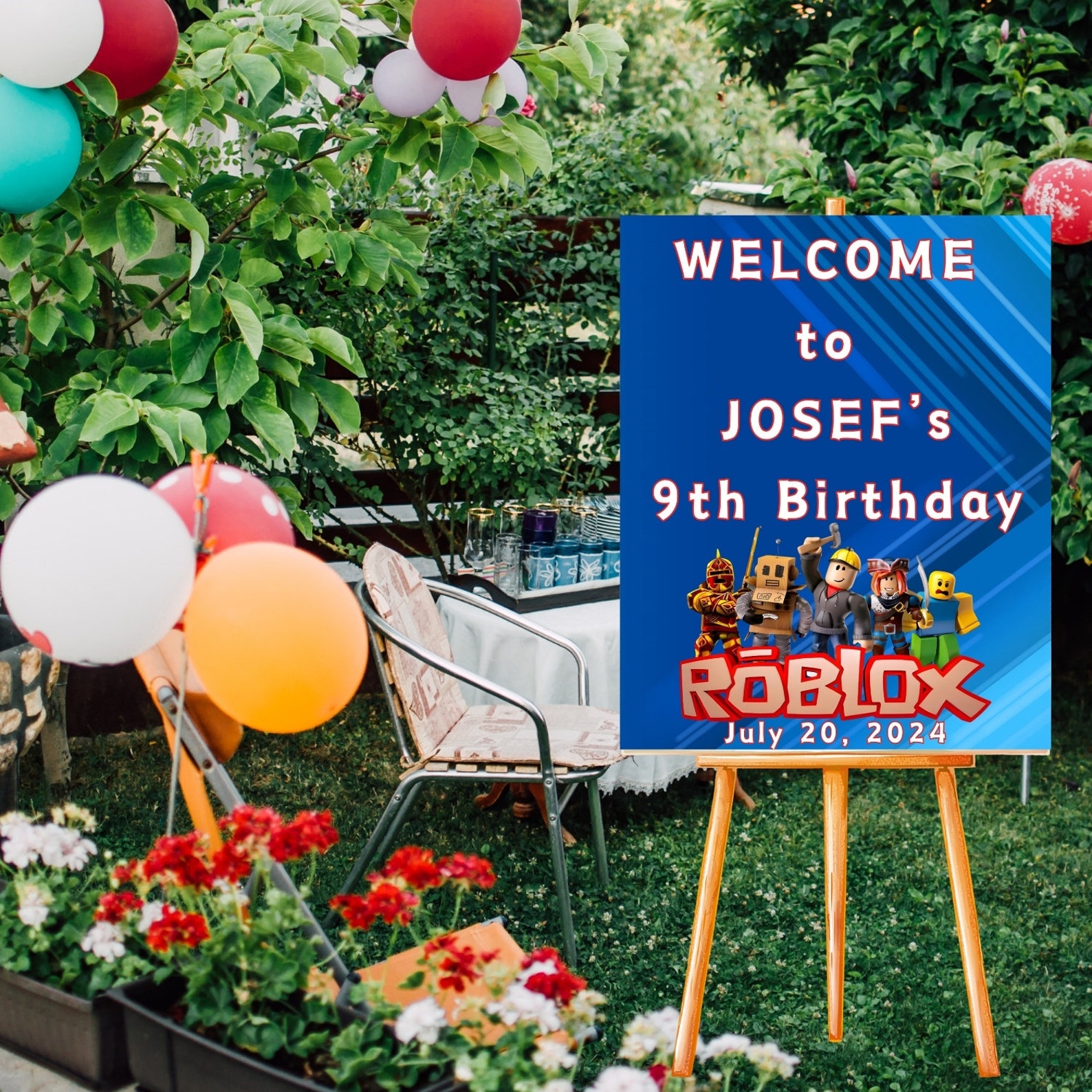 Birthday Party Sign, Editable Birthday Welcome Sign Canva, Roblox ...