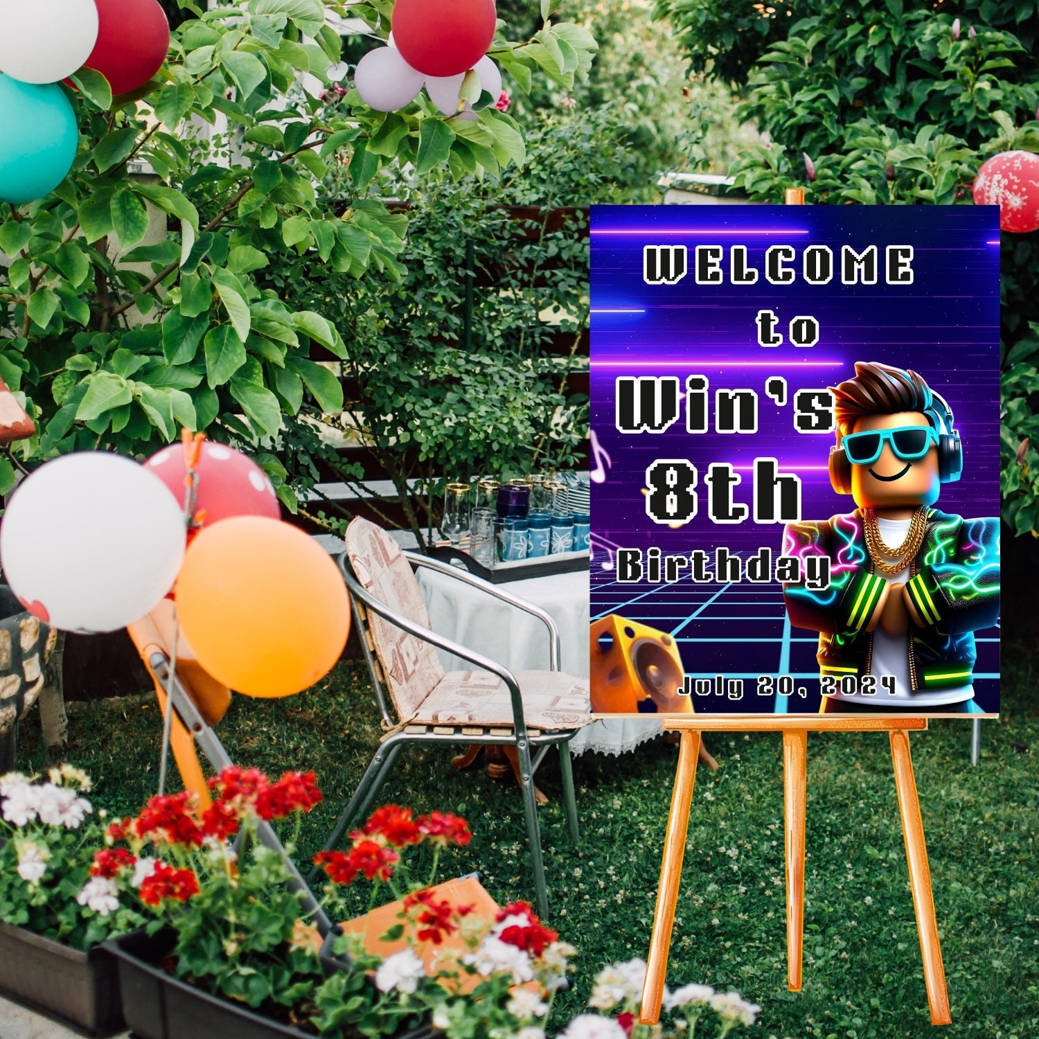 Birthday Party Sign, Editable Birthday Welcome Sign Canva, Roblox ...