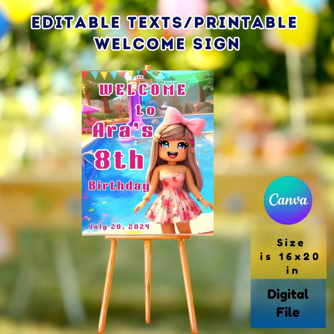 Editable Roblox Birthday Welcome Sign, Personalized Printable (digital ...