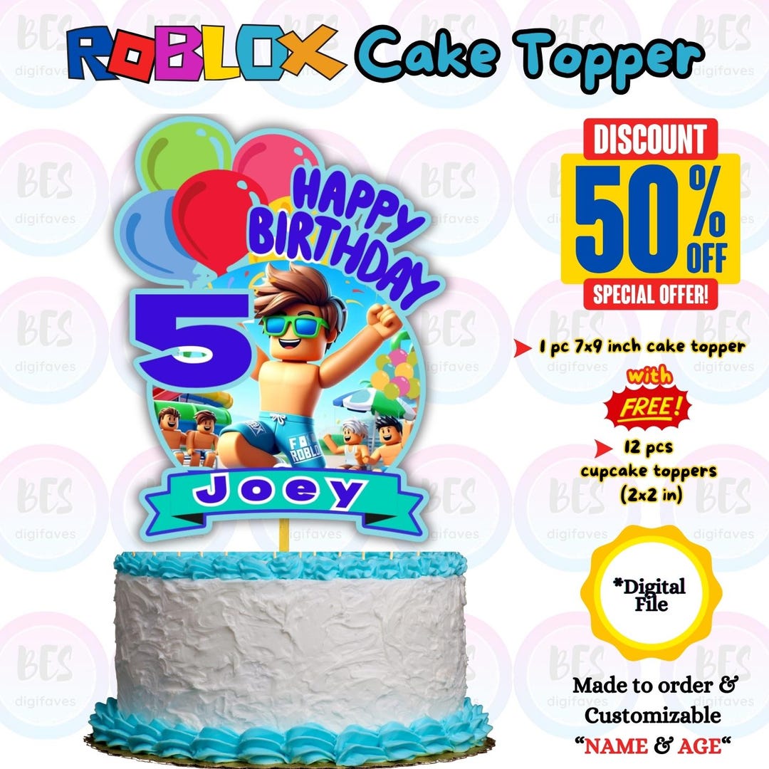 Roblox Cake Topper, Personalized Cake Topper, Roblox Party, Roblox ...