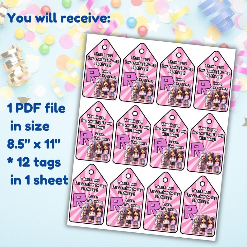 Thank You Tags Birthday, Roblox Gift Tags, Roblox Party Favor Label ...