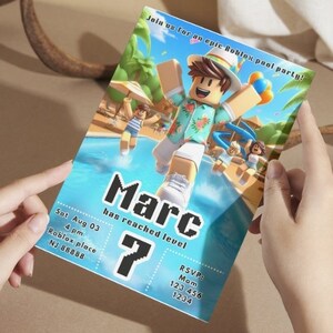 Roblox Pool Party Birthday Invitation Gamer Party Invite Roblox Boy ...