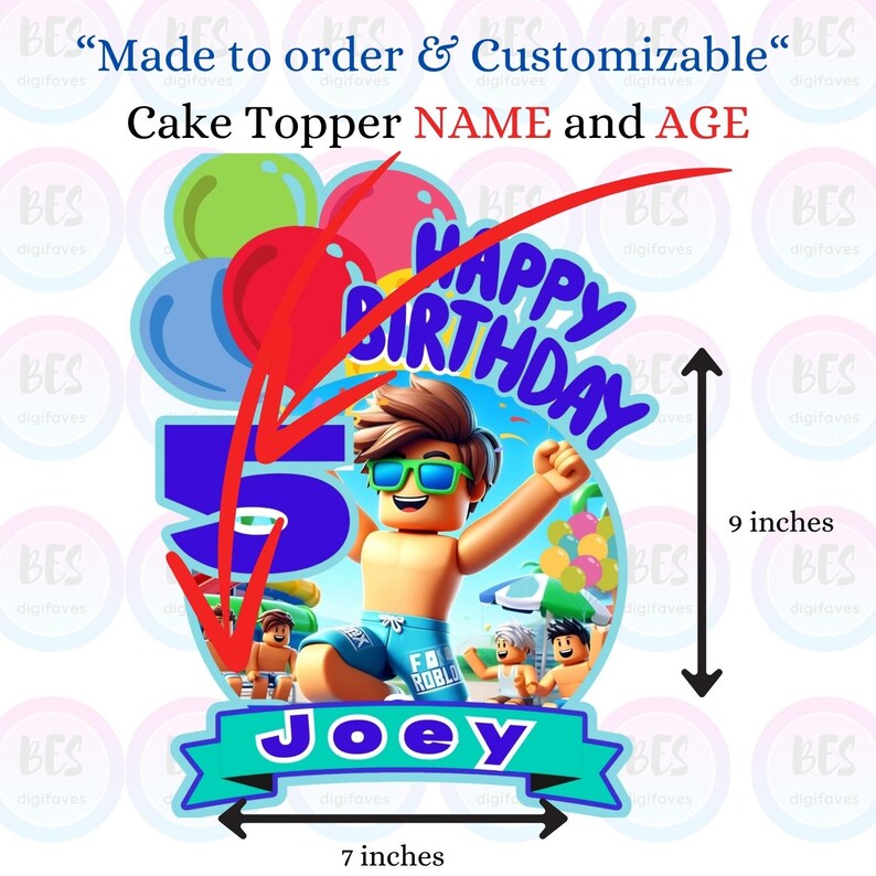 Roblox Cake Topper, Personalized Cake Topper, Roblox Party, Roblox ...