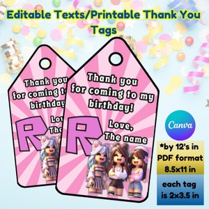 Thank You Tags Birthday, Roblox Gift Tags, Roblox Party Favor Label ...