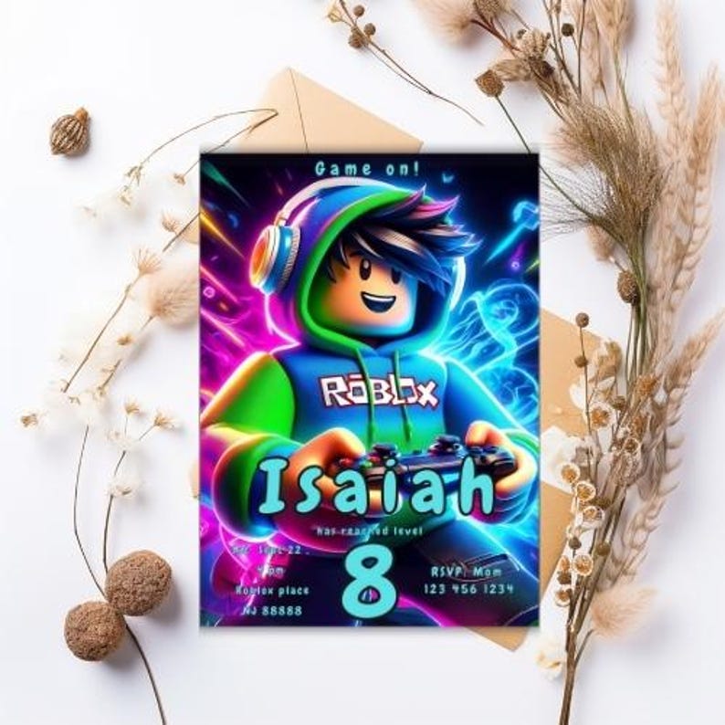 Roblox Boys Birthday, Invitation Templates, Game Birthday Card, Roblox ...