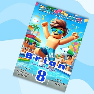Roblox Pool Party Birthday Invitation, Gamer Theme (digital Download ...