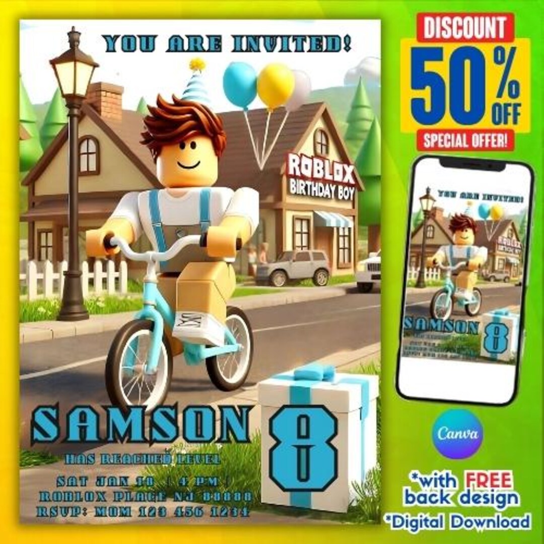 Roblox Invitation,kids Roblox Invite,gamer Birthday,kids Invitation ...