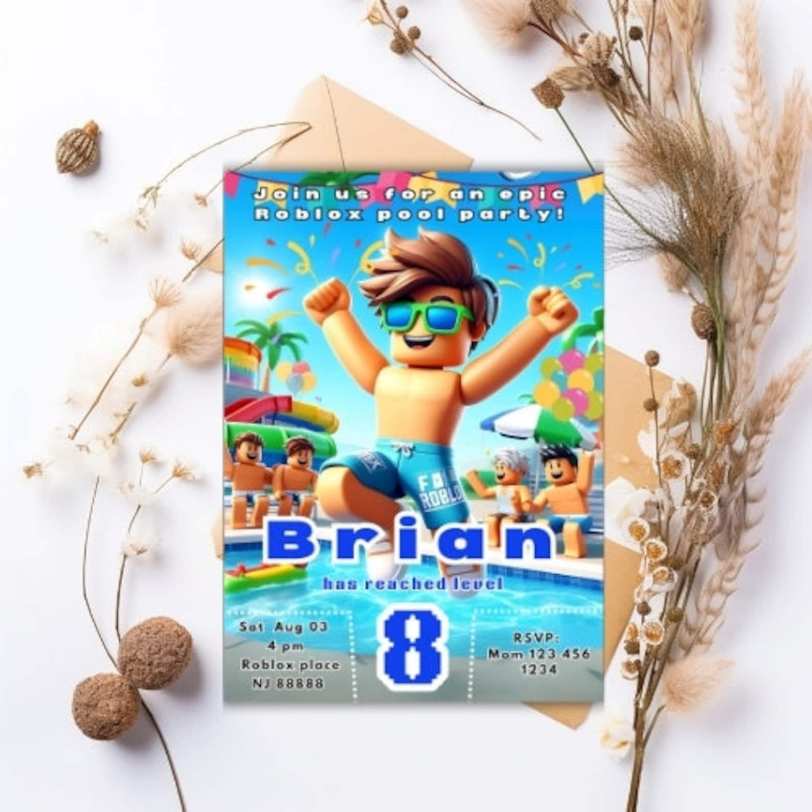 Roblox Pool Party Birthday Invitation, Gamer Theme (digital Download ...