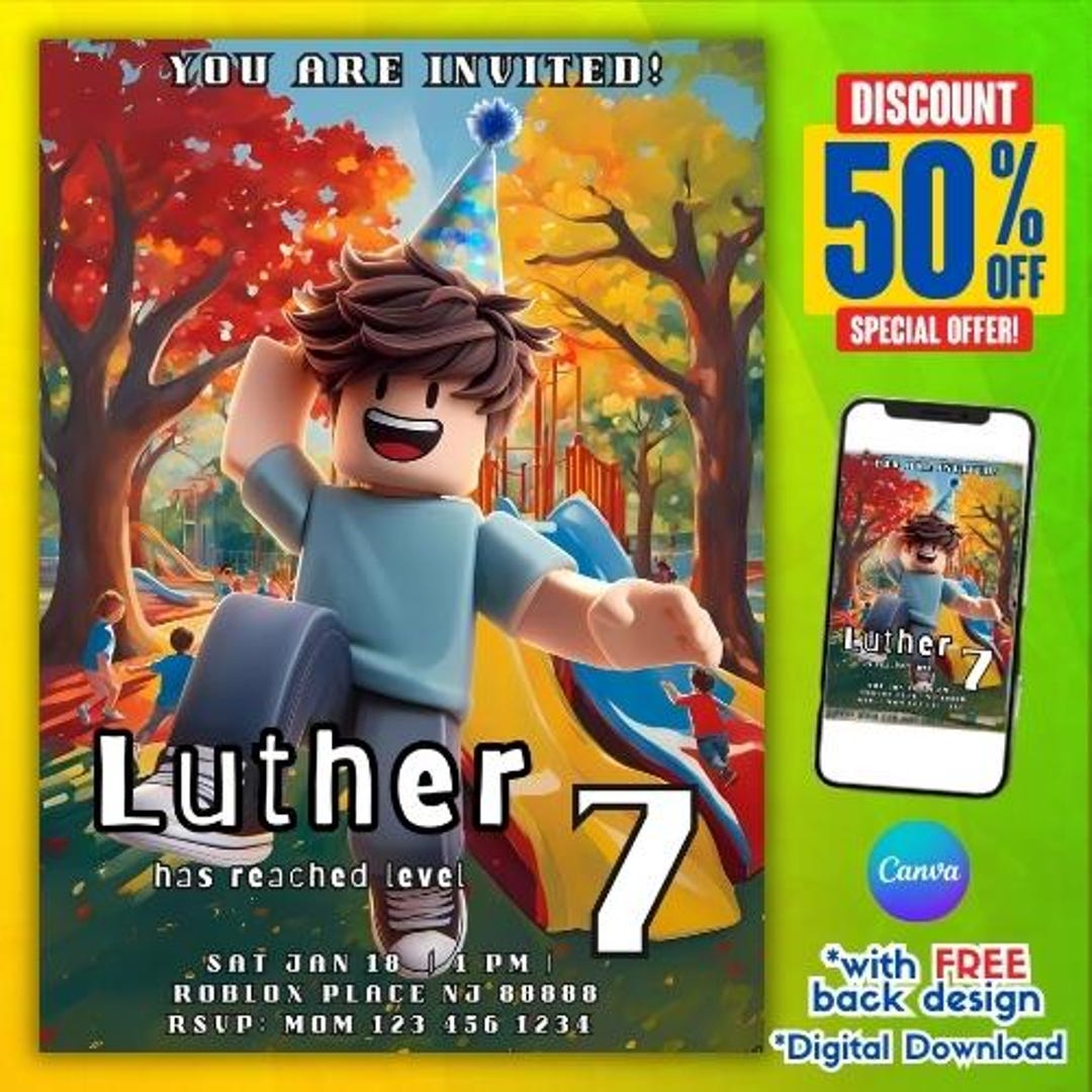 Roblox Boys Birthday, Invitation Templates, Game Birthday Card, Roblox ...