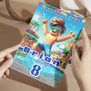 Roblox Pool Party Birthday Invitation, Gamer Theme (digital Download ...