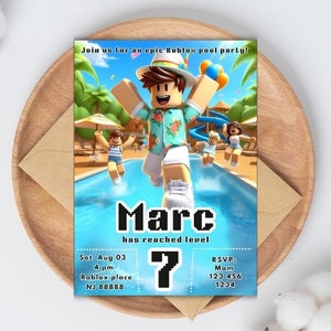 Roblox Pool Party Birthday Invitation Gamer Party Invite Roblox Boy ...