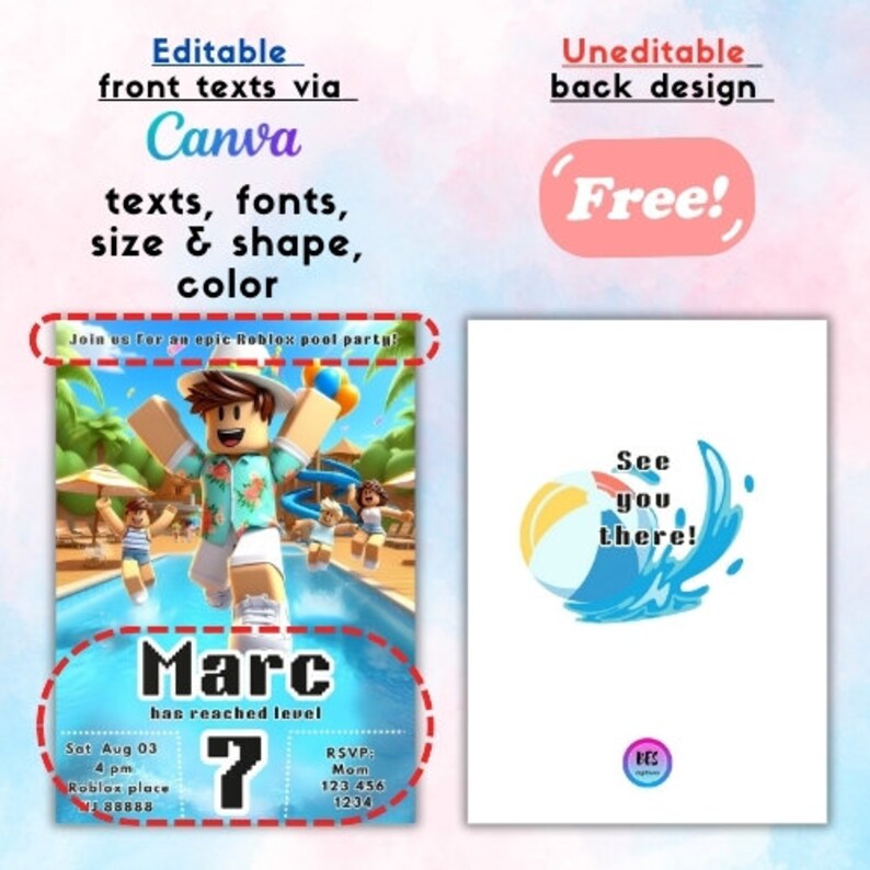 Roblox Pool Party Birthday Invitation, Gamer Invite (digital Download ...