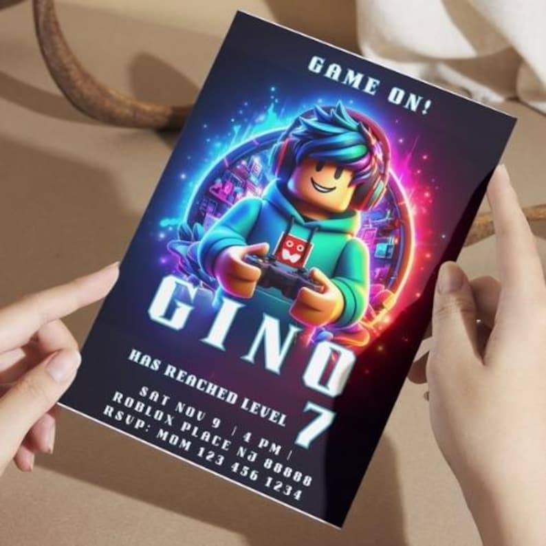 Roblox Invitation, Game Party, Roblox Boys Birthday Invitation Template ...