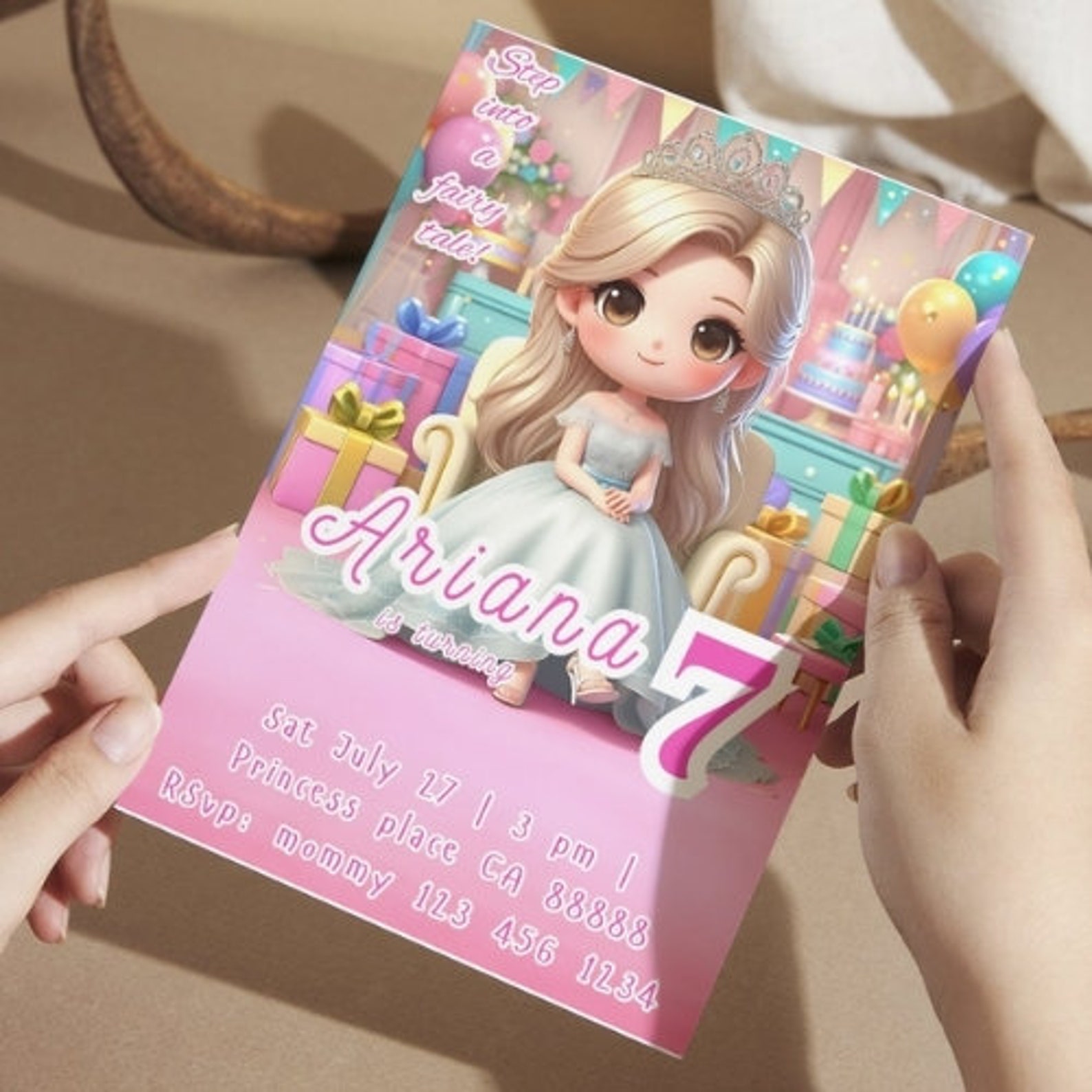 Chibi Princess Birthday Invitation, Pink Party, Editable (digital ...