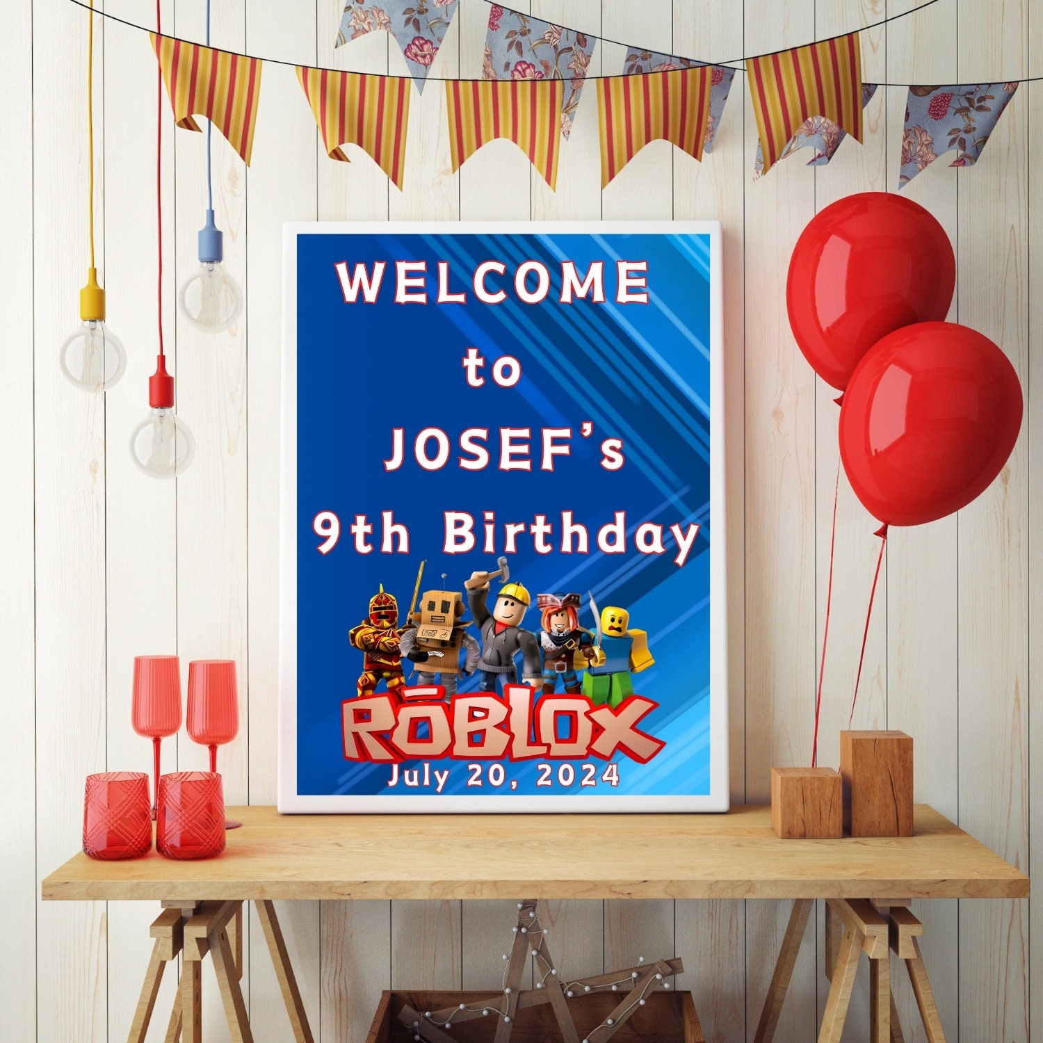 Birthday Party Sign, Editable Birthday Welcome Sign Canva, Roblox ...