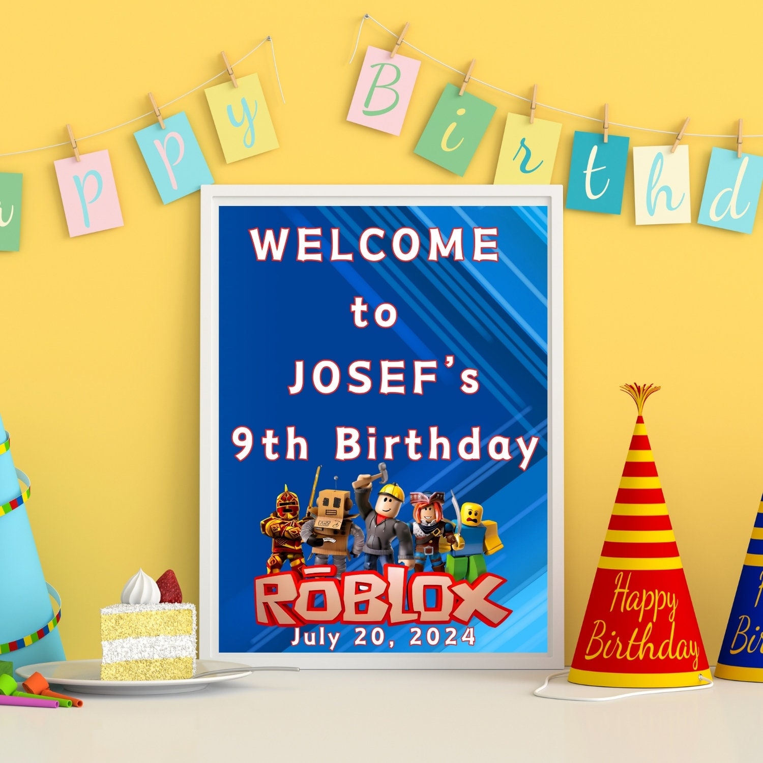 Birthday Party Sign, Editable Birthday Welcome Sign Canva, Roblox ...